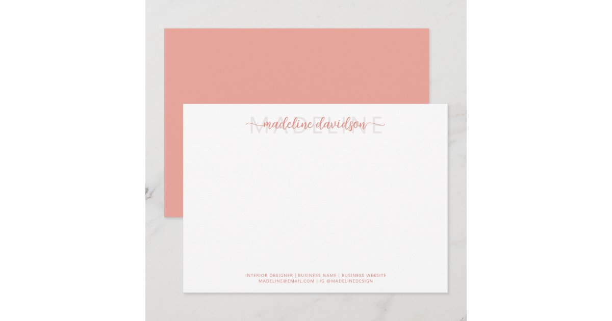 Simple Girly Blushing Peach Name Stationery Note Card | Zazzle
