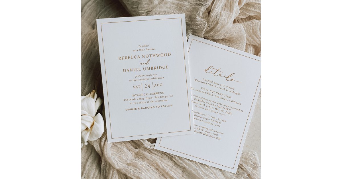 Simple Gold All In One Wedding Invitation | Zazzle