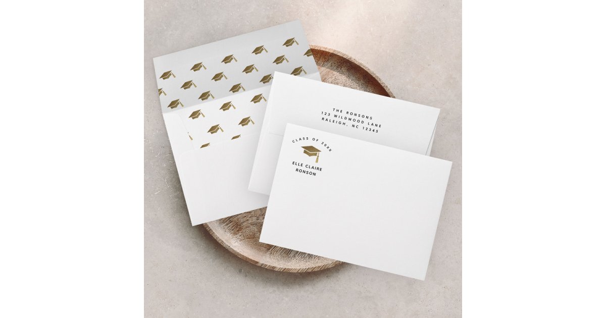 Simple Gold and Black Class of Graduation Envelope | Zazzle
