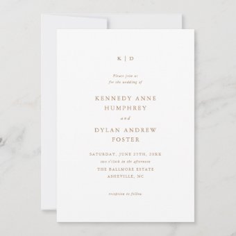 Simple Gold and White Elegant Wedding Invitation | Zazzle