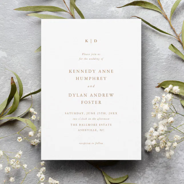 Simple Gold and White Elegant Wedding Invitation | Zazzle