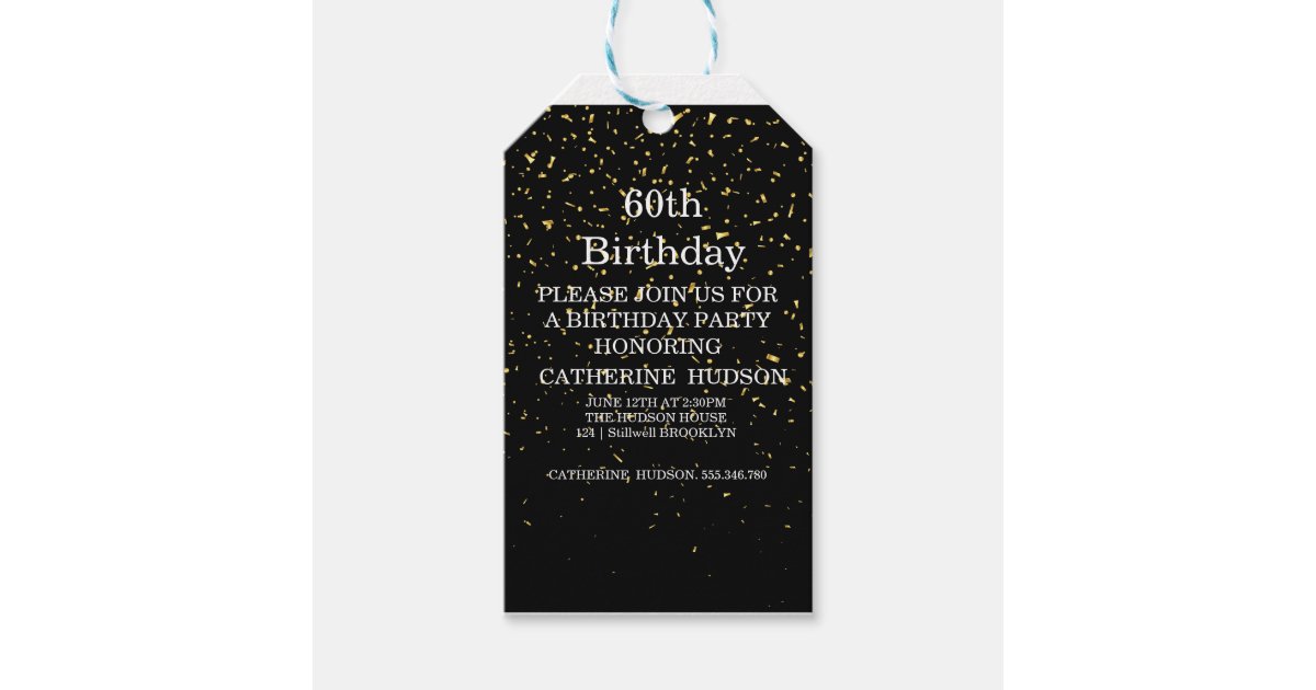Simple gold Black 60th birthday Gift Tags | Zazzle