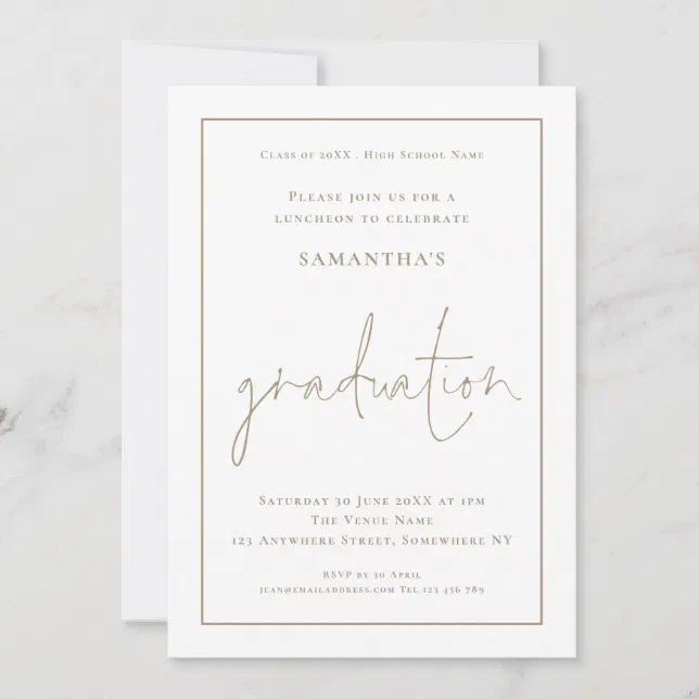 Simple Gold Border Photo Grad Luncheon Graduation Invitation | Zazzle