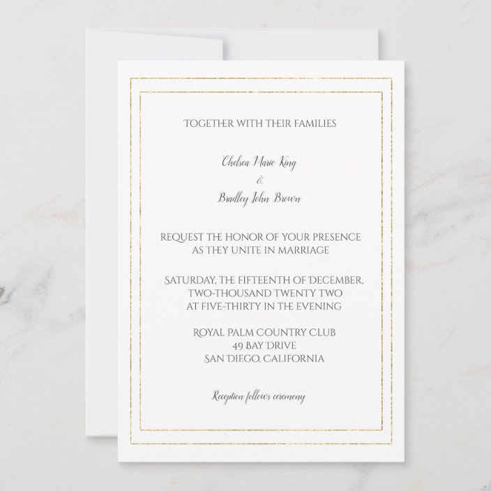 Simple Gold Borders Wedding Invitation | Zazzle