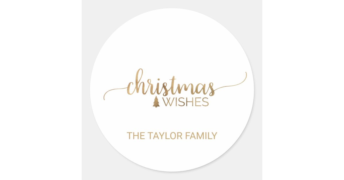 Simple Gold Calligraphy Christmas Classic Round Sticker | Zazzle