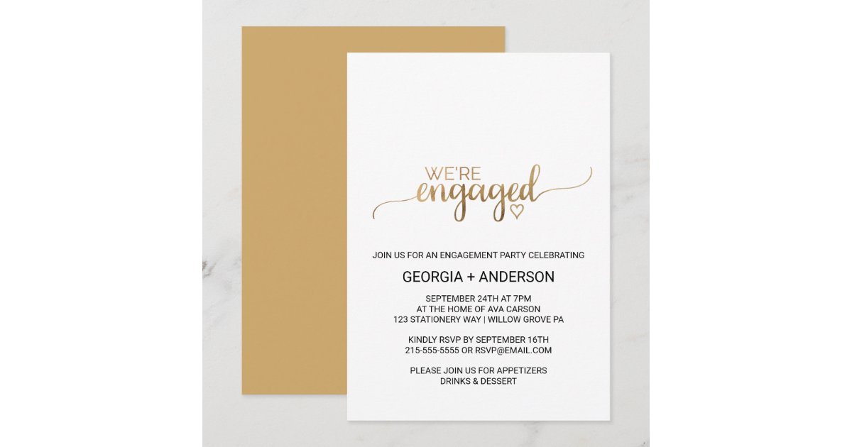 Simple Gold Calligraphy Engagement Party Invitation | Zazzle