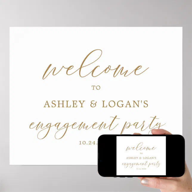 Simple Gold Calligraphy Engagement Party Poster | Zazzle
