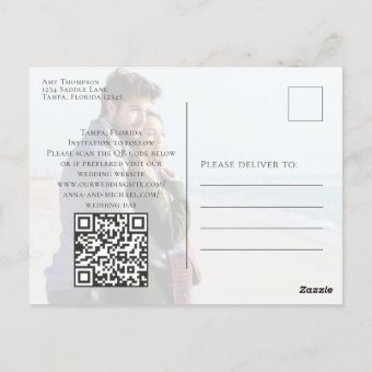 Simple Gold Calligraphy Modern Photo QR Code Postcard | Zazzle