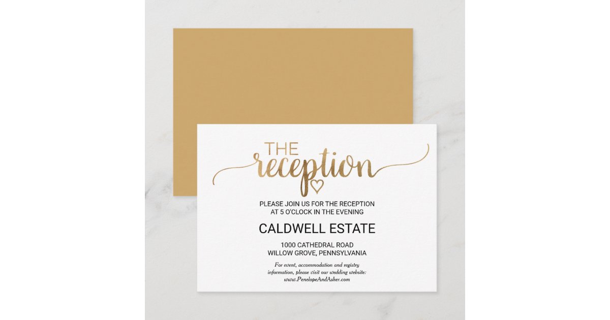 Simple Gold Calligraphy Reception Enclosure Card | Zazzle
