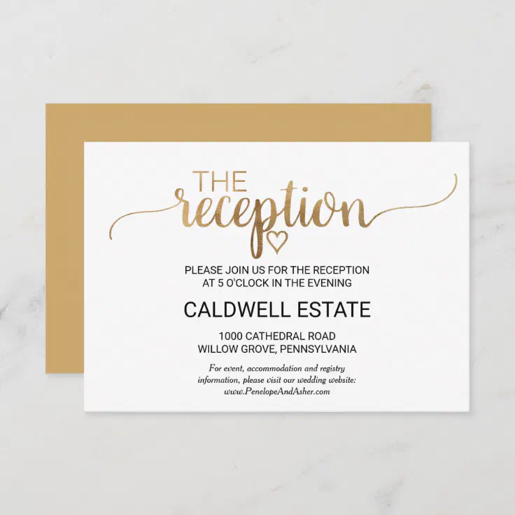 Simple Gold Calligraphy Reception Enclosure Card | Zazzle