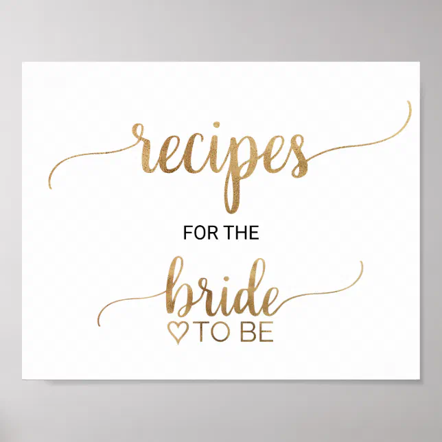 Simple Gold Calligraphy Recipes for the Bride Sign | Zazzle