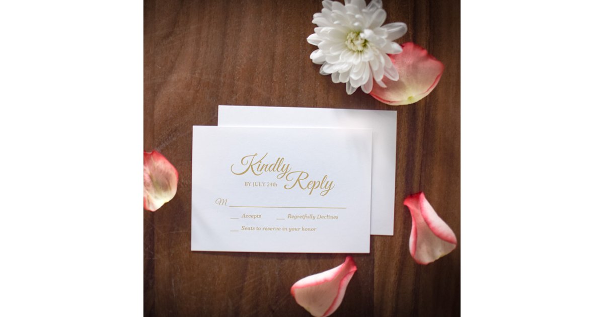 Simple Gold Calligraphy Response Card | Zazzle