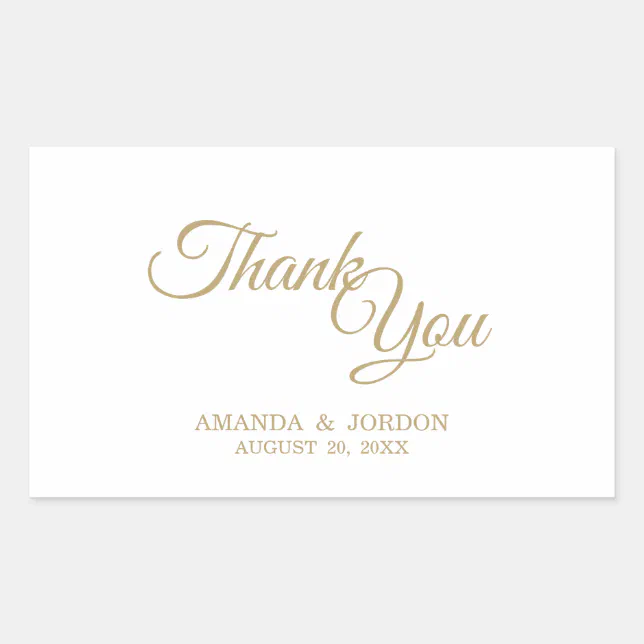 Simple Gold Calligraphy Thank You Rectangular Sticker | Zazzle