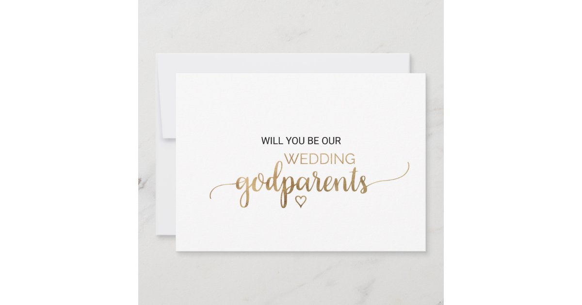 Simple Gold Calligraphy Wedding Godparent Proposal Invitation | Zazzle
