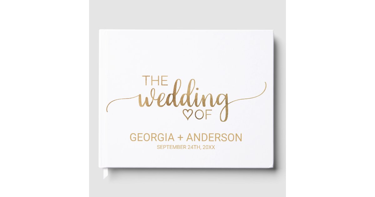 Simple Gold Calligraphy Wedding Guest Book | Zazzle