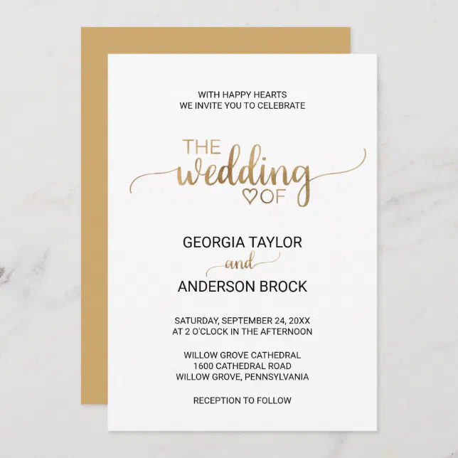 Simple Gold Calligraphy Wedding Invitation | Zazzle