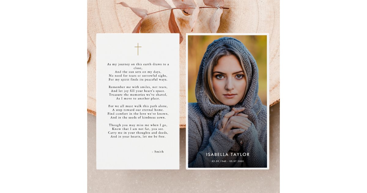 Simple Gold Catholic Photo Funeral Prayer Card | Zazzle