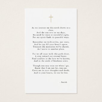 Simple Gold Catholic Photo Funeral Prayer Card | Zazzle
