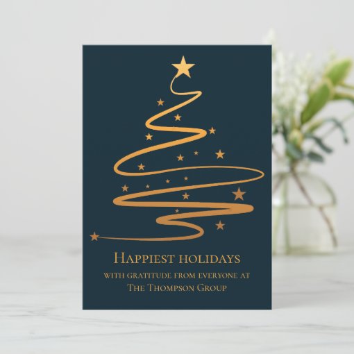 Simple Gold Christmas Tree Happy Holidays Business Holiday Card | Zazzle