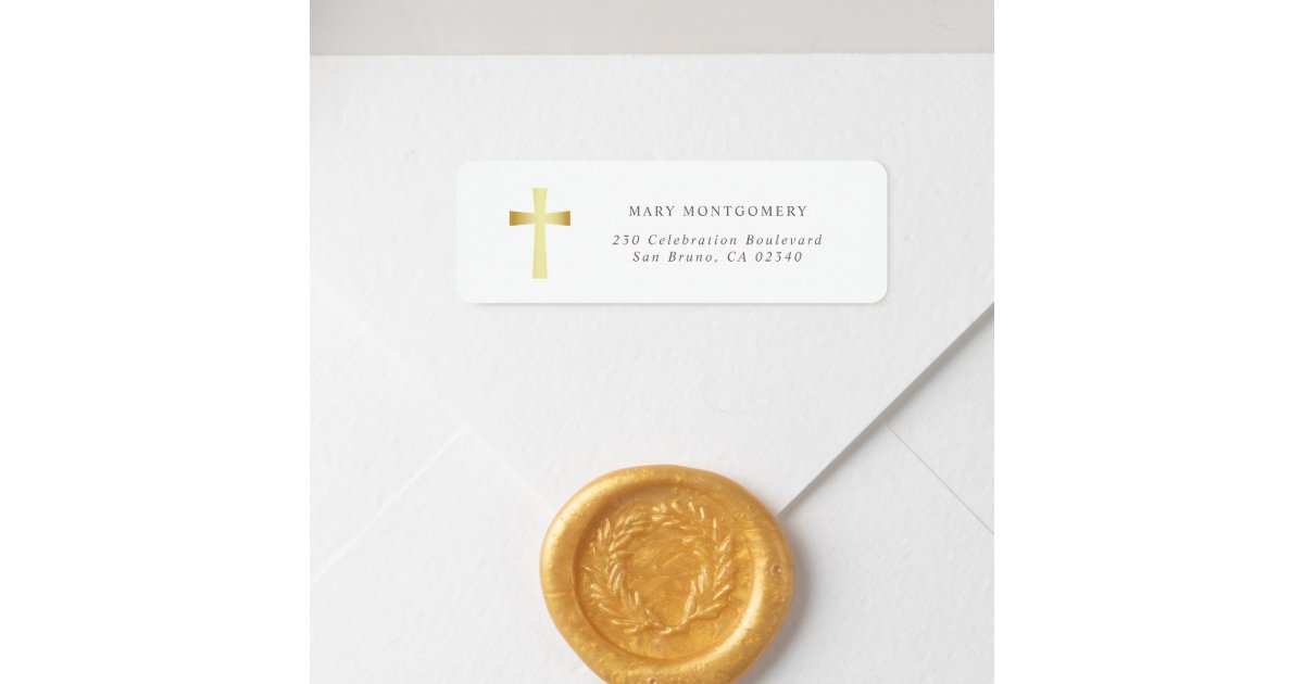 Simple Gold Cross Christian Return Address Label | Zazzle