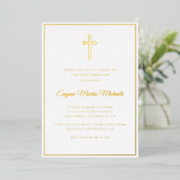 simple gold cross first communion foil invitation | Zazzle