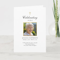 Simple Gold Cross Photos Funeral Order of Service Program | Zazzle