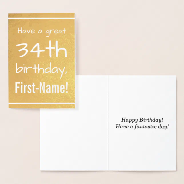 Simple Gold Foil 34th Birthday Greeting Card | Zazzle