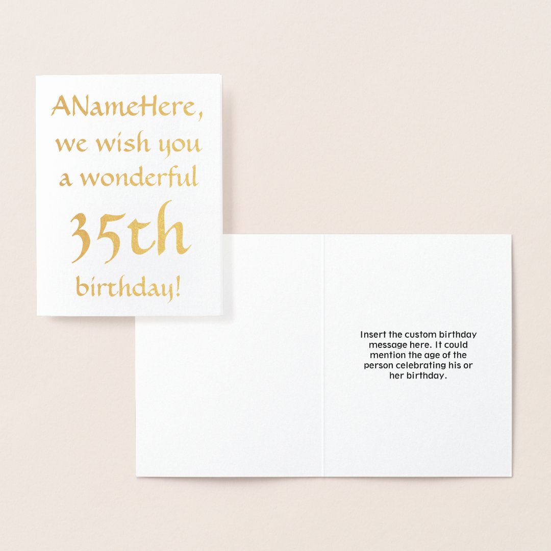 Simple Gold Foil 35th Birthday Greeting Card | Zazzle