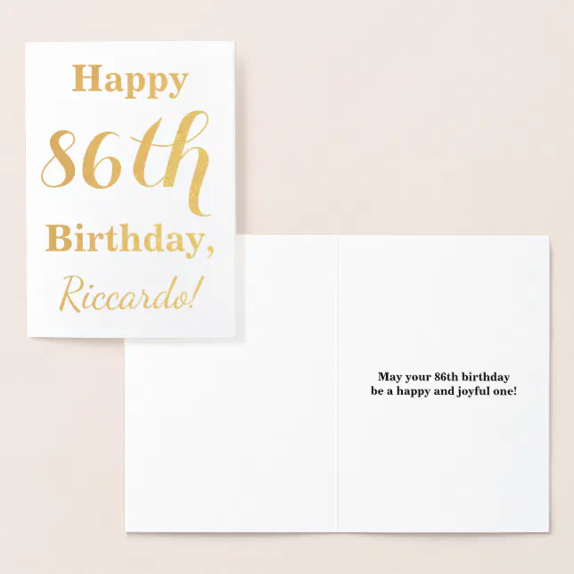 Simple Gold Foil "HAPPY 86th BIRTHDAY" + Name Foil Card | Zazzle