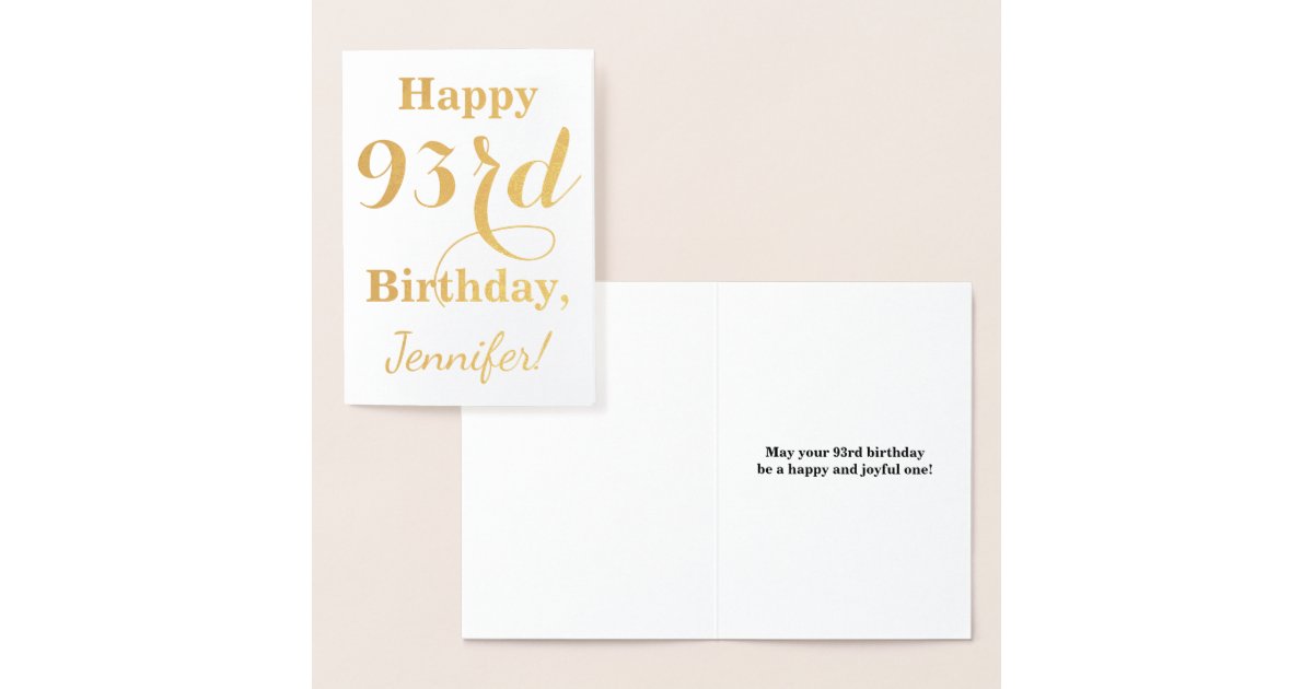 Simple Gold Foil "HAPPY 93rd BIRTHDAY" + Name Foil Card | Zazzle