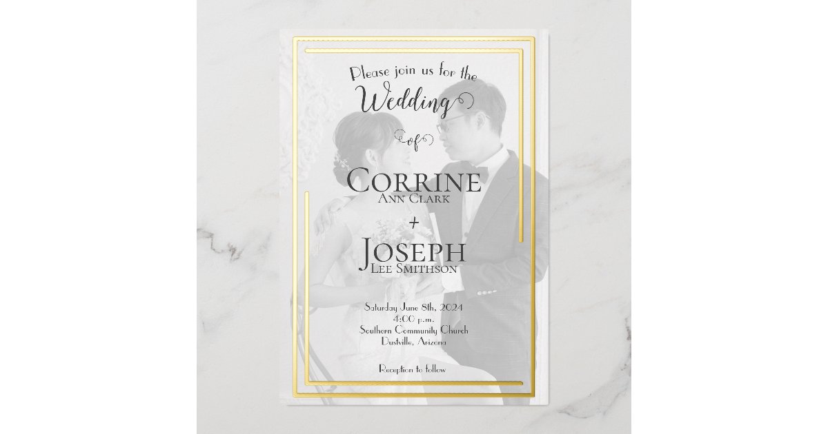 Simple Gold Foil Photo Wedding Invitations | Zazzle