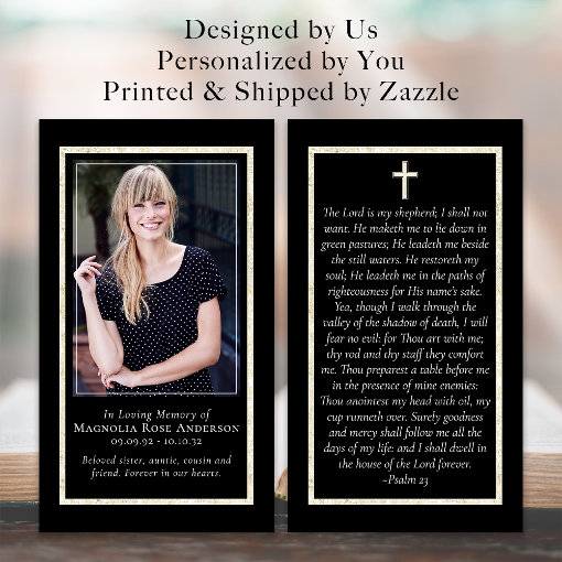 Simple Gold Frame Cross Memorial Prayer Card | Zazzle
