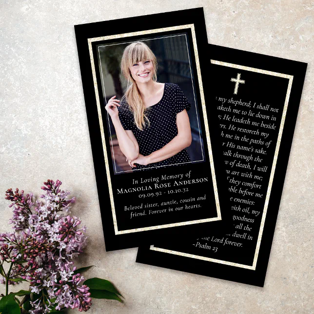 Simple Gold Frame Cross Memorial Prayer Card | Zazzle