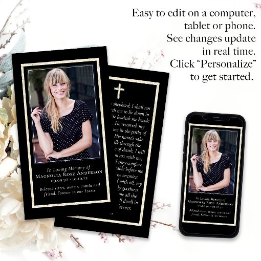 Simple Gold Frame Cross Memorial Prayer Card | Zazzle