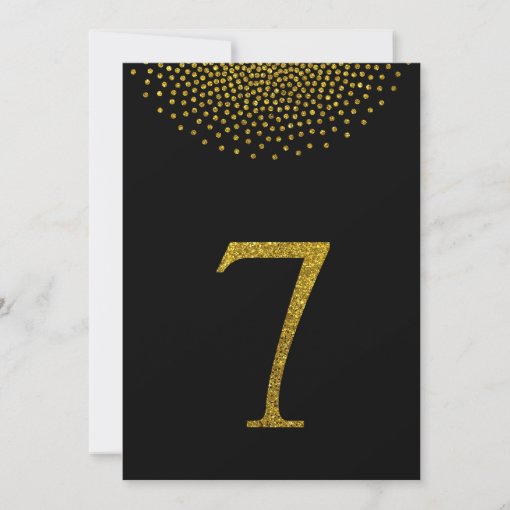 Simple gold glitter and black table number 7 | Zazzle