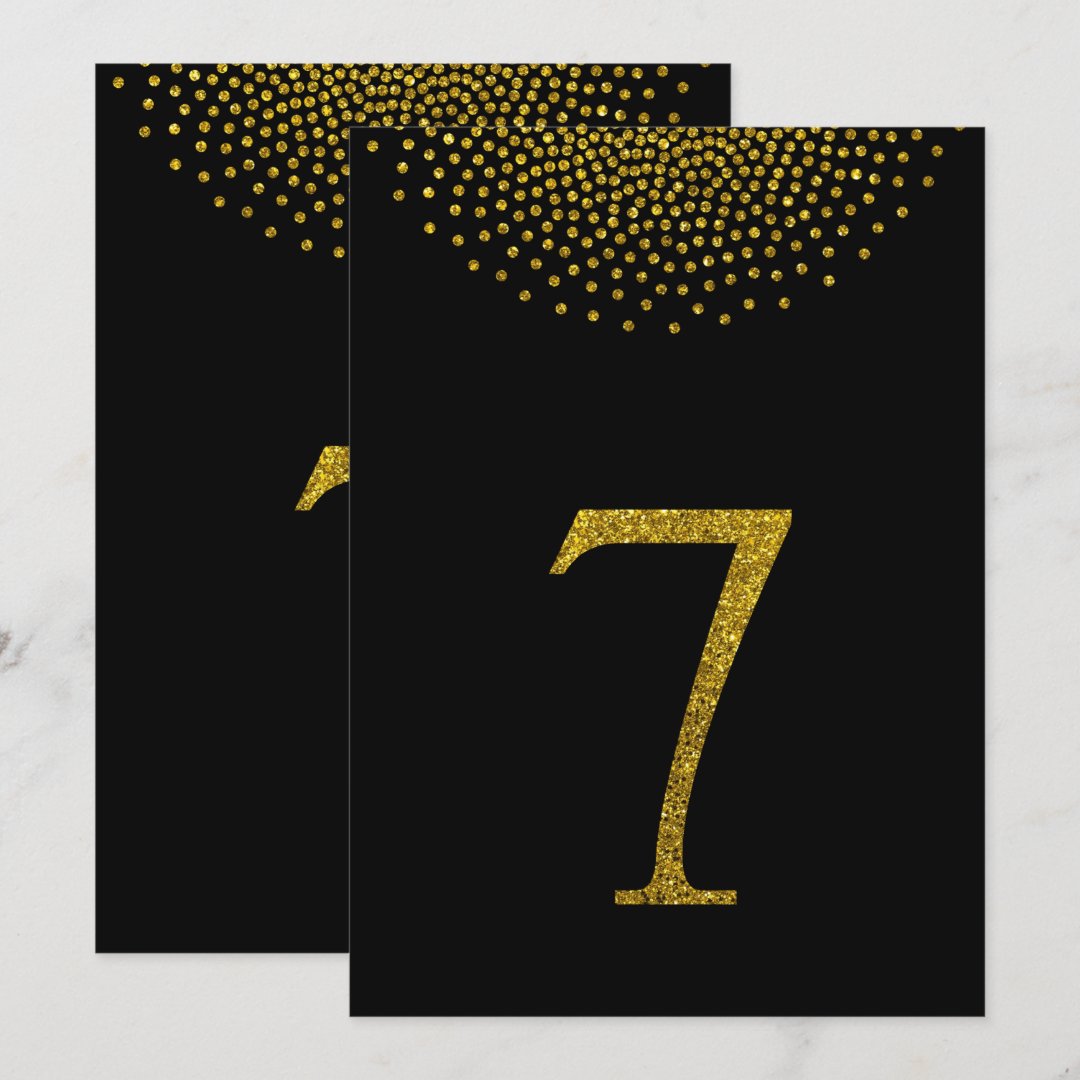 Simple gold glitter and black table number 7 | Zazzle