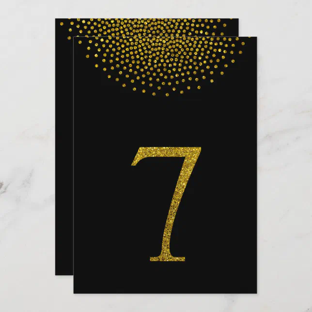 Simple gold glitter and black table number 7 | Zazzle