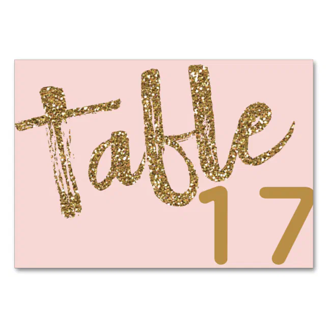 Simple Gold Glitter Blush Pink Table Number Card | Zazzle