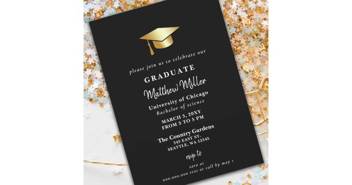 Simple Gold Grad Hat Classy Graduation Invitation | Zazzle