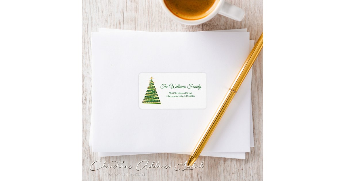 Simple Gold Green Christmas Tree Address Label | Zazzle
