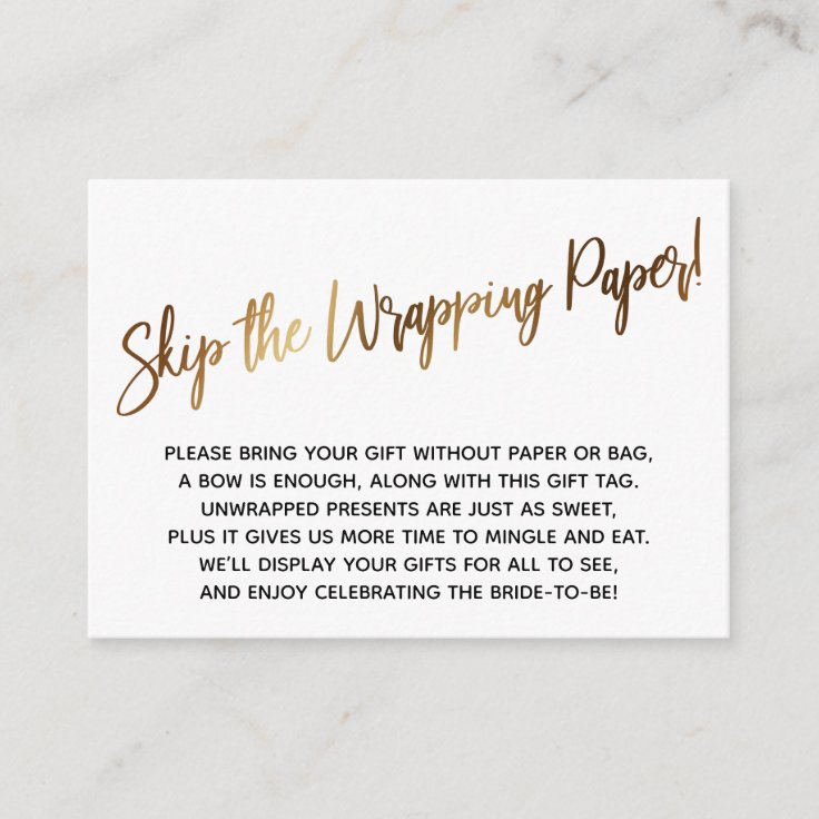 Simple Gold Handwriting Skip the Wrapping Paper! Enclosure Card | Zazzle