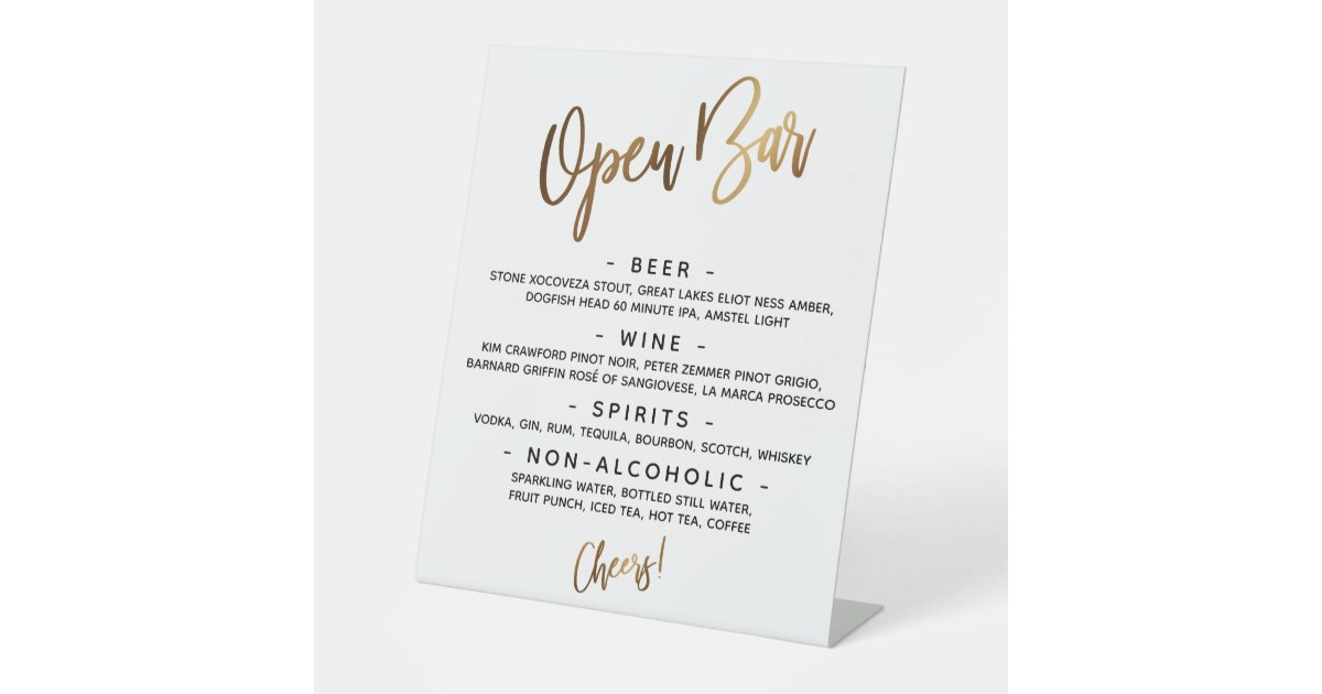Simple Gold Handwriting Typography Open Bar Menu Pedestal Sign | Zazzle