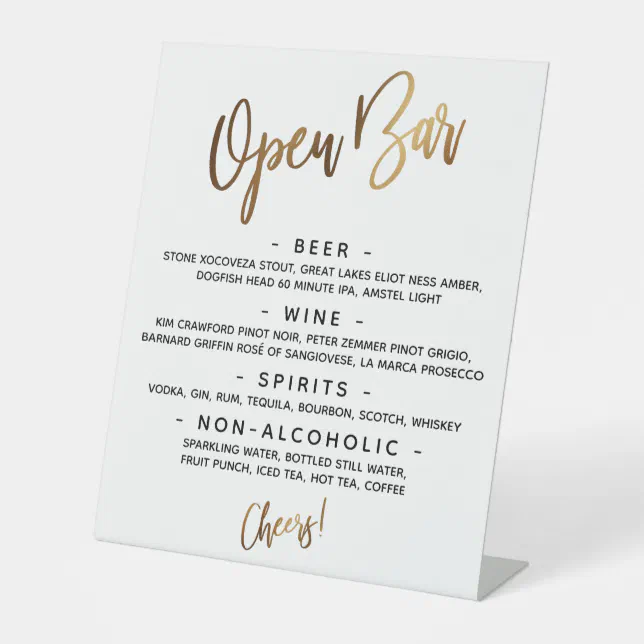 Simple Gold Handwriting Typography Open Bar Menu Pedestal Sign | Zazzle