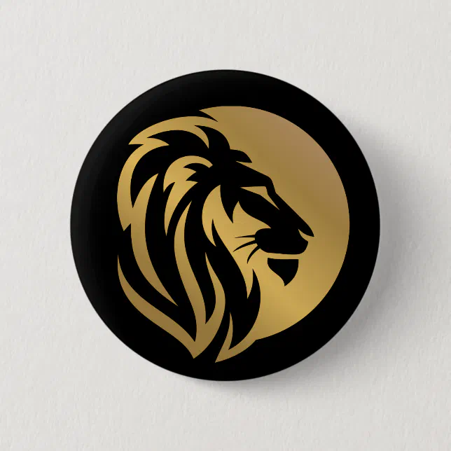 Simple Gold Lion Leo Logo Button | Zazzle