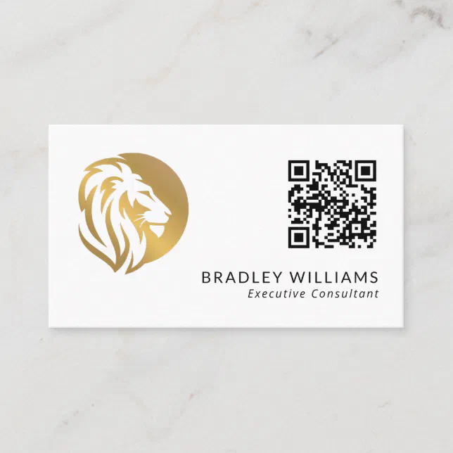 Simple Gold Lion Logo with QR Code Business Card | Zazzle