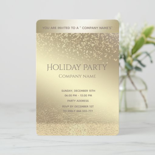 Simple gold lux dazzle corporate Christmas party Invitation | Zazzle