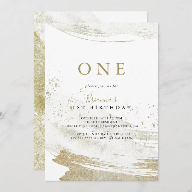 Simple Gold Minimalist First Birthday Party Invitation | Zazzle