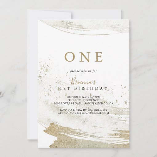 Simple Gold Minimalist First Birthday Party Invitation | Zazzle
