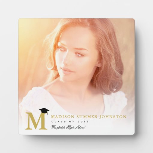 Simple Gold Monogram Modern Photo Graduation Easel Plaque | Zazzle