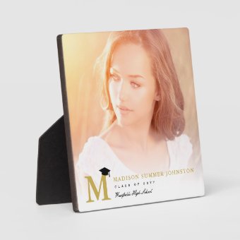 Simple Gold Monogram Modern Photo Graduation Easel Plaque | Zazzle
